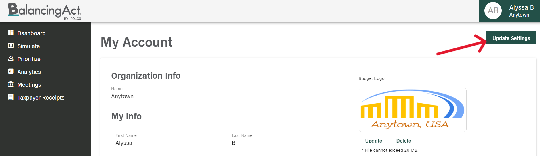 Balancing Act Account Settings